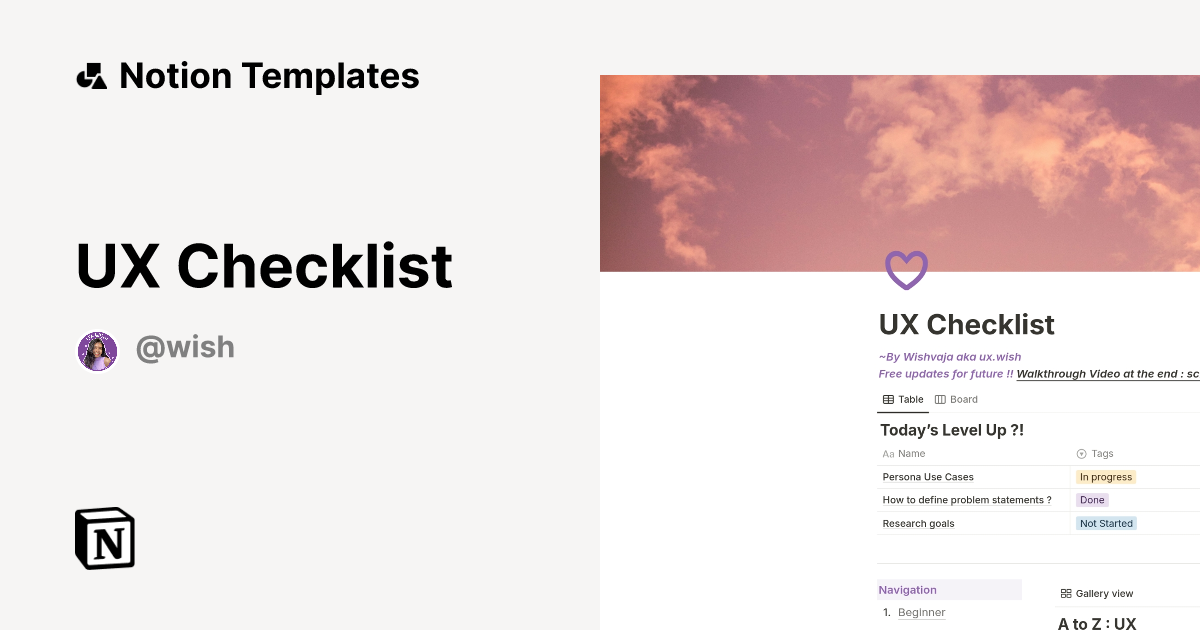 UX Checklist Template by Wishvaja | Notion Marketplace
