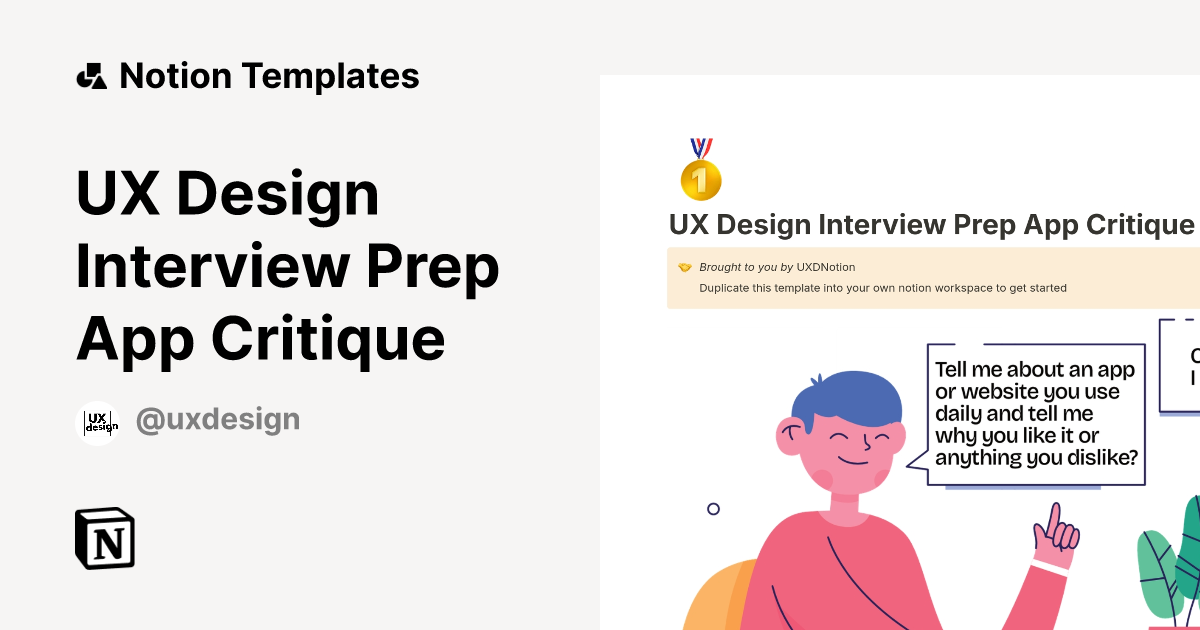 UX Design Interview Prep App Critique Template by UXD | Notion Marketplace