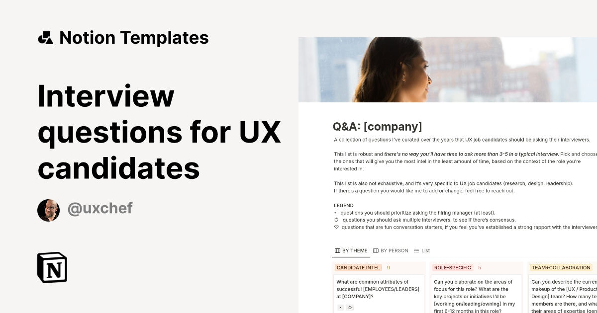 Interview questions for UX candidates Template | Notion Marketplace
