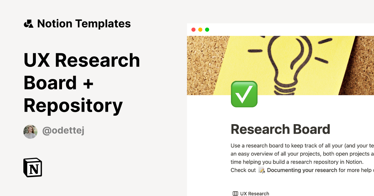 UX Research Board + Repository Template by Odette Jansen | Notion ...