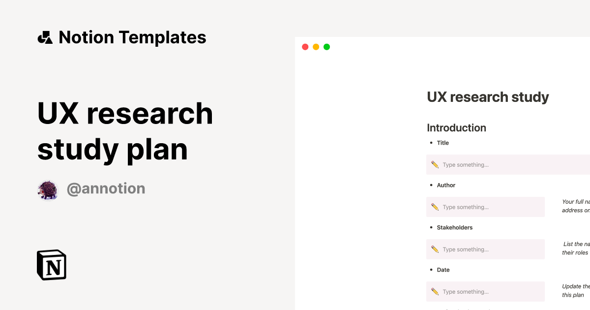 UX research study plan Template | Notion Marketplace
