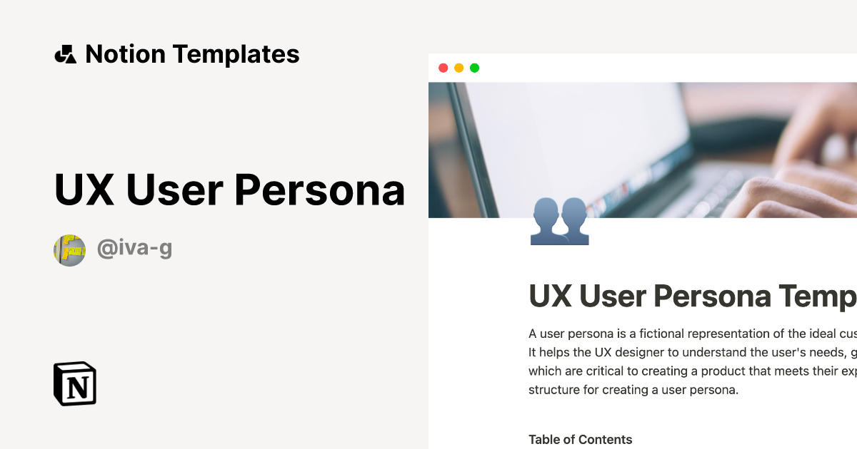 UX User Persona Template by Iva G | Notion Marketplace