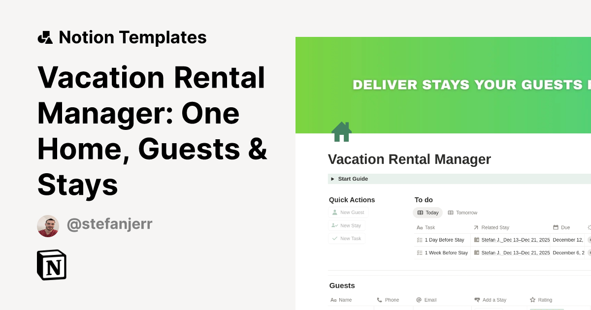 Vacation Rental Manager: One Home, Guests & Stays Template | Notion ...