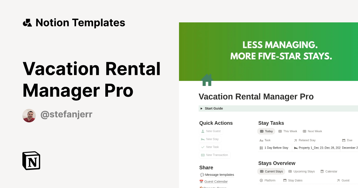 Vacation Rental Manager Pro Template | Notion Marketplace