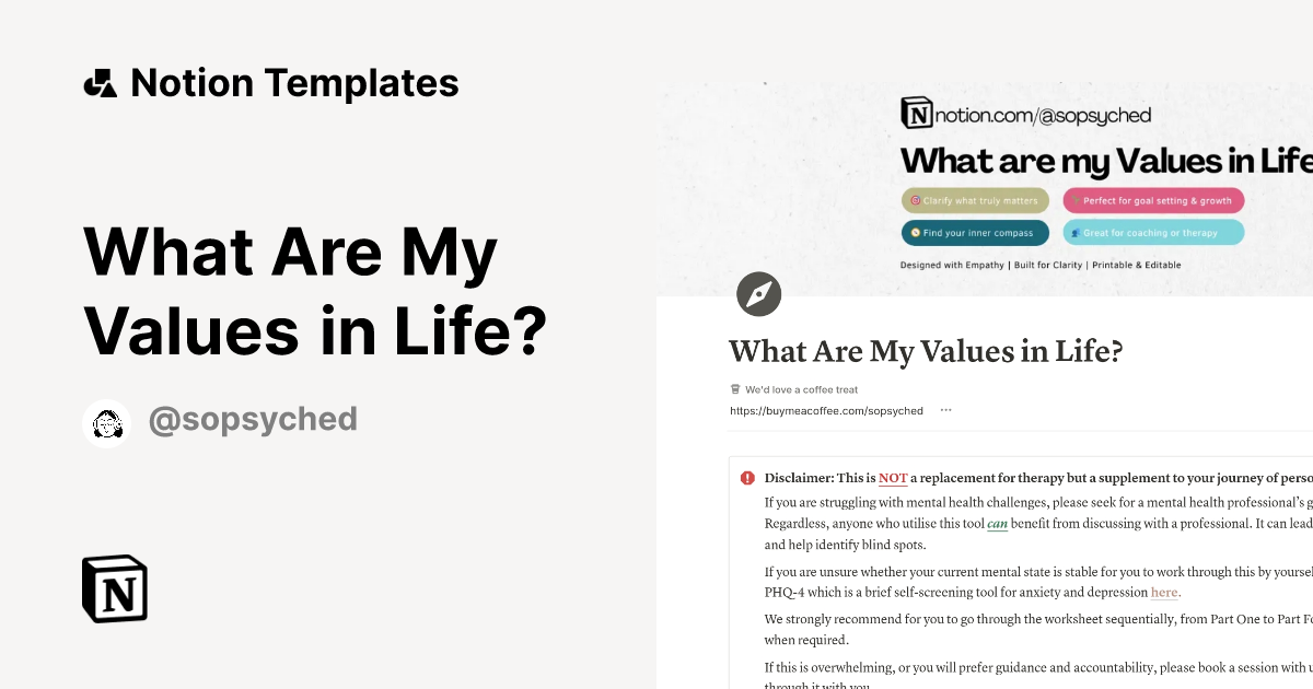 What Are My Values in Life? Template by Sophie | Notion Marketplace