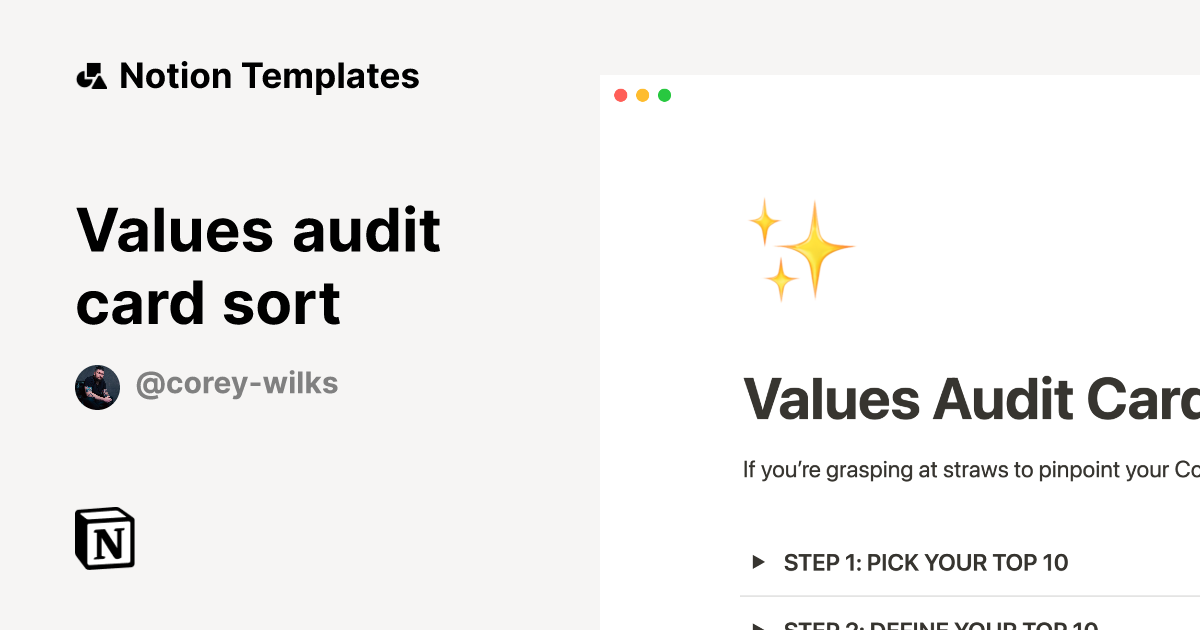 Values audit card sort Template | Notion Marketplace