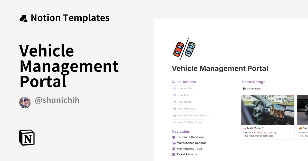 Vehicle Management Portal Template | Notion Marketplace