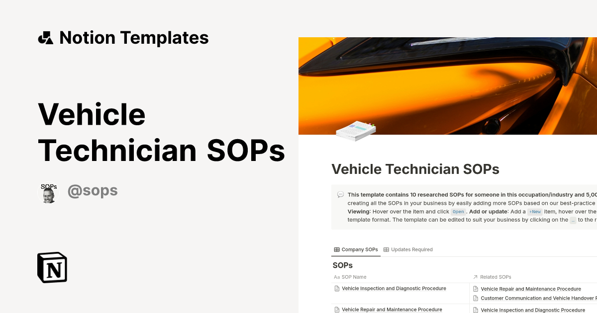 Vehicle Technician SOPs Template | Notion Marketplace