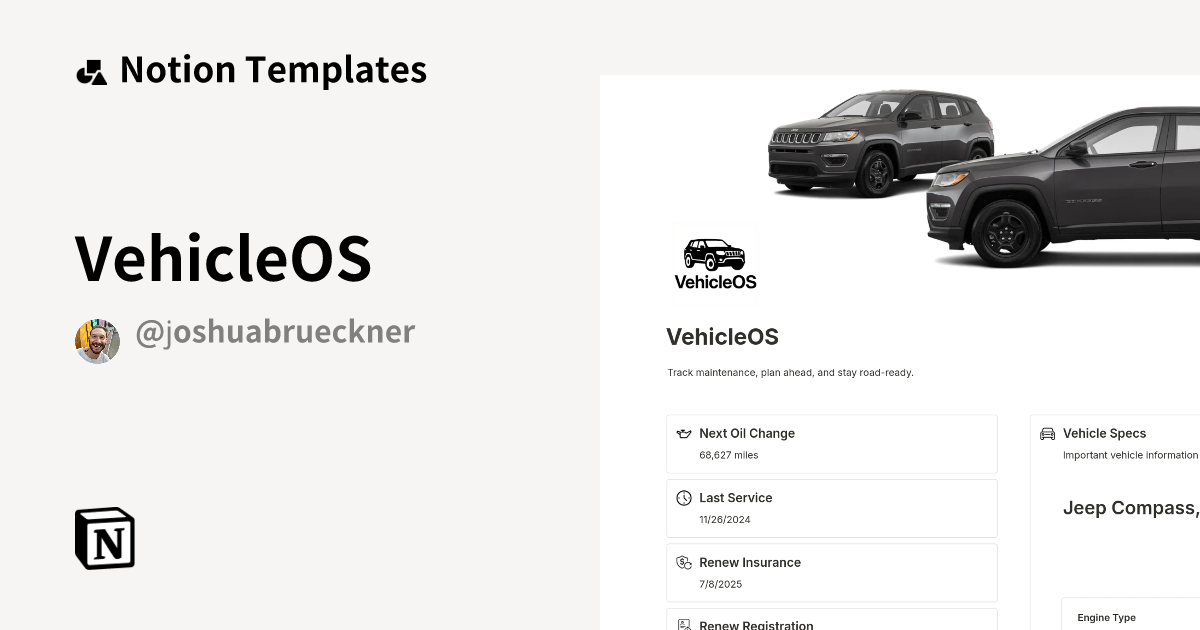 VehicleOS Template by Joshua Brueckner | Notion Marketplace