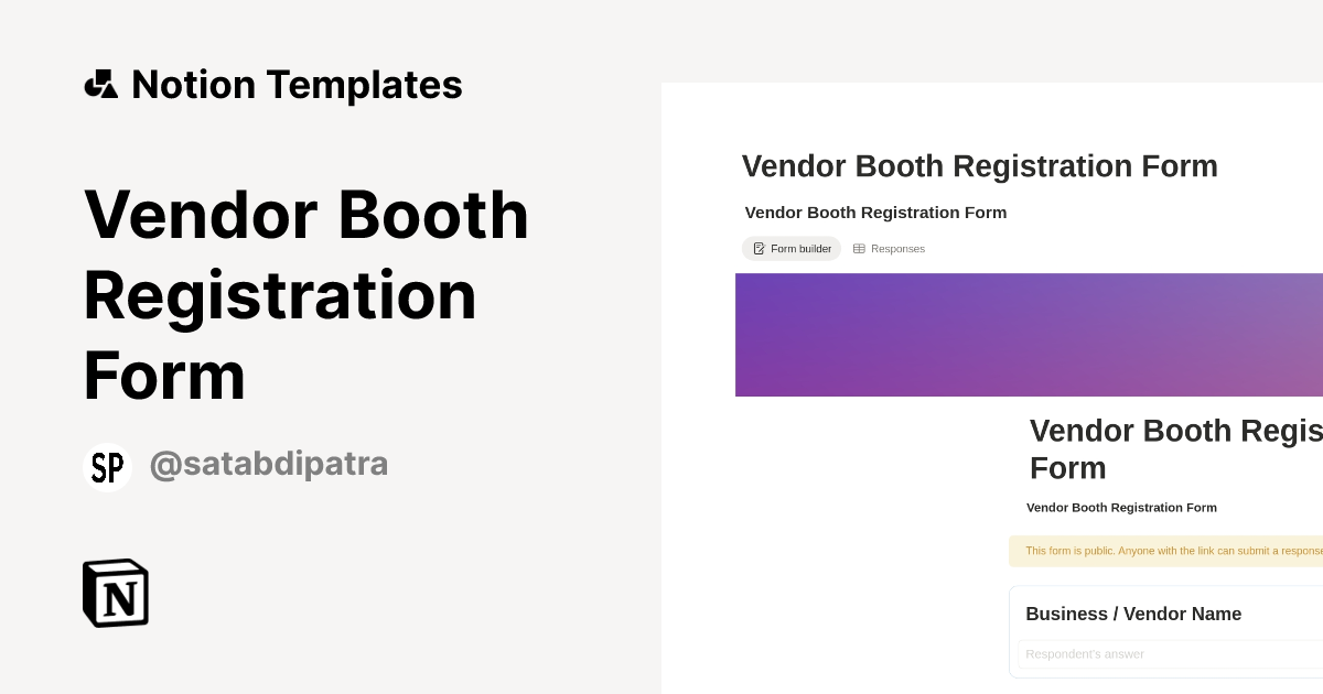 Vendor Booth Registration Form Template by Satabdi Patra | Notion ...