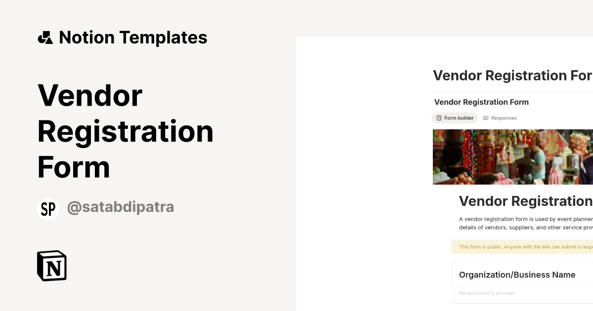 Vendor Registration Form Template by Satabdi Patra | Notion Marketplace