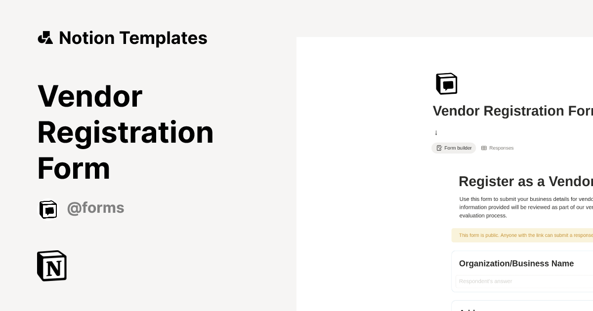 Vendor Registration Form Template by Forms | Notion Marketplace