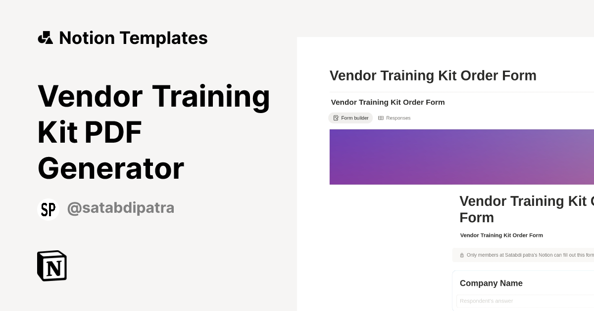 Vendor Training Kit PDF Generator Template | Notion Marketplace