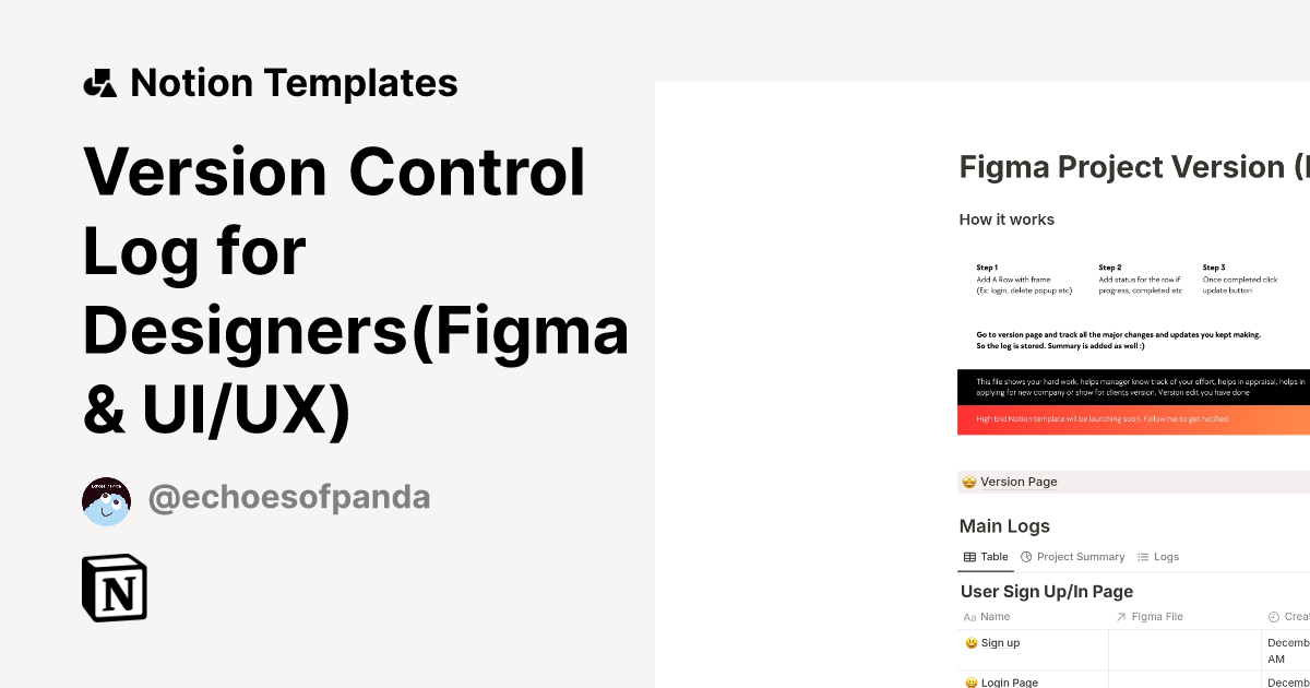 Version Control Log for Designers(Figma & UI/UX) Template by Echoes of ...