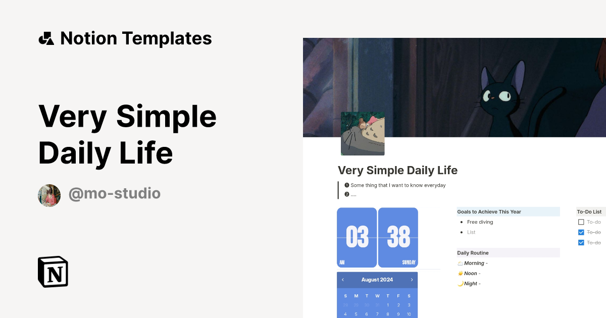 Very Simple Daily Life Template by MO Studio | Notion Marketplace