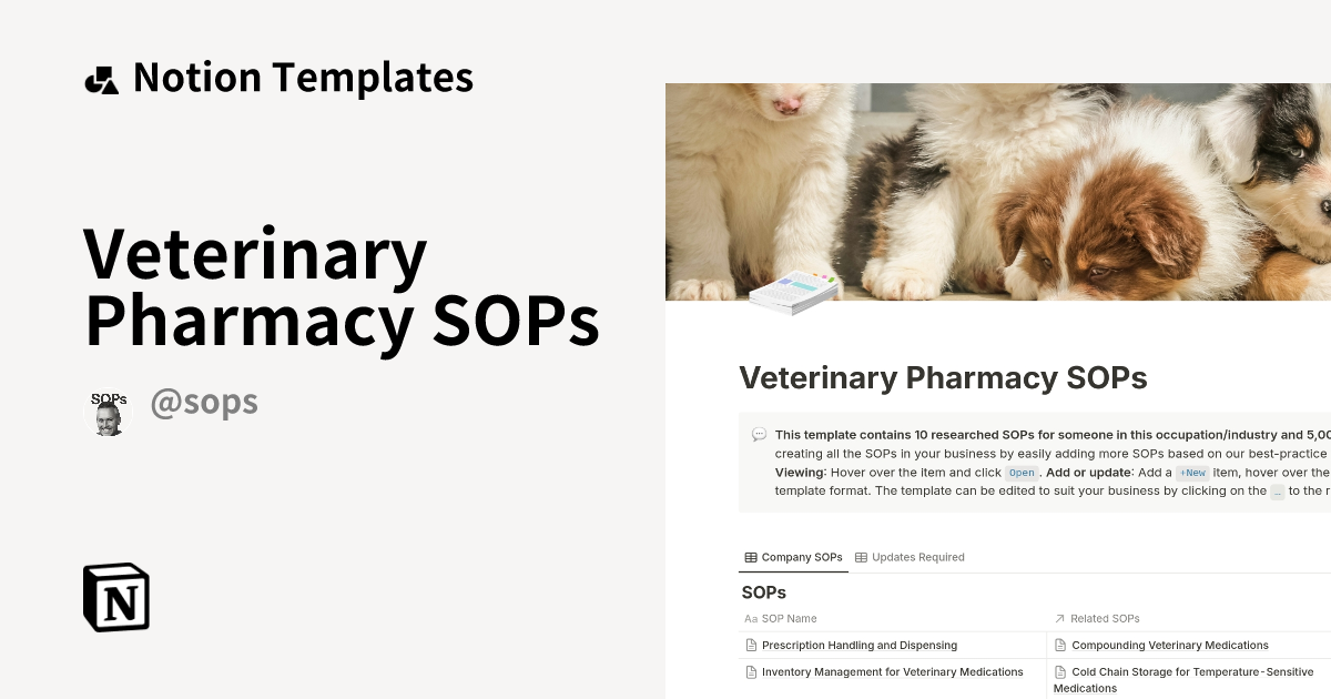 Veterinary Pharmacy SOPs Template | Notion Marketplace
