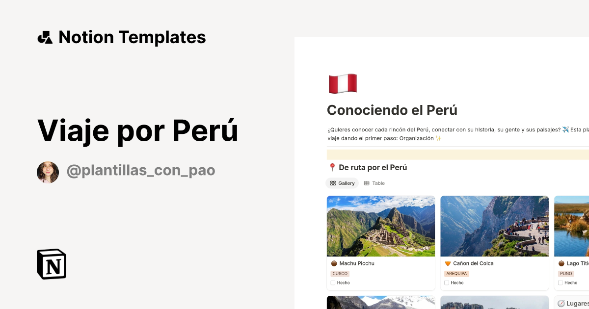 Viaje por Perú Template | Notion Marketplace