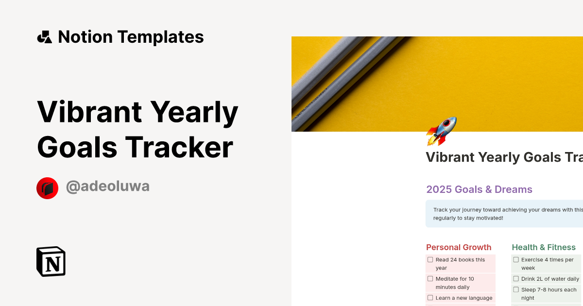 Vibrant Yearly Goals Tracker Template by AdE | Notion Marketplace