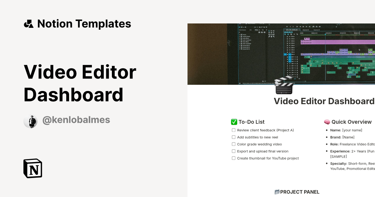Video Editor Dashboard Template | Notion Marketplace