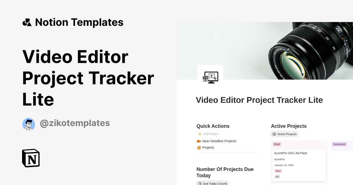 Video Editor Project Tracker Lite Template | Notion Marketplace