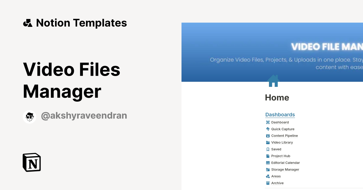 Video Files Manager Template by Akshay Raveendran | Notion Marketplace