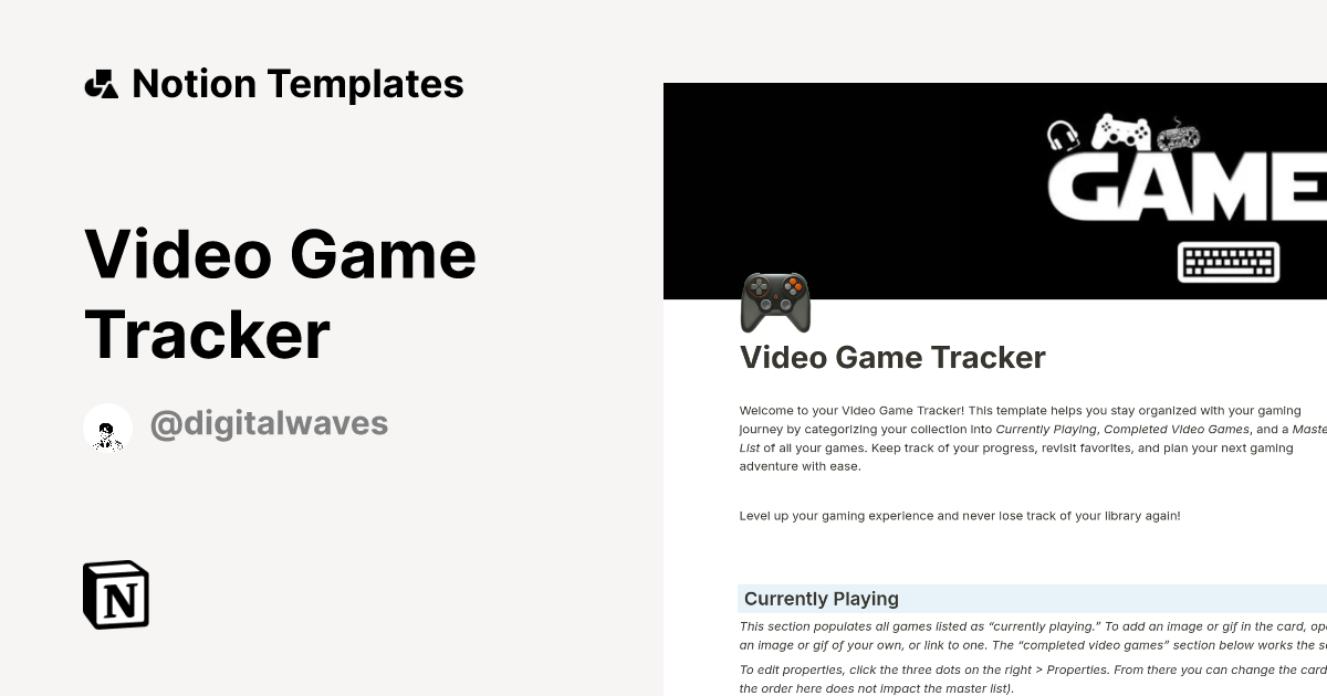Video Game Tracker Template | Notion Marketplace