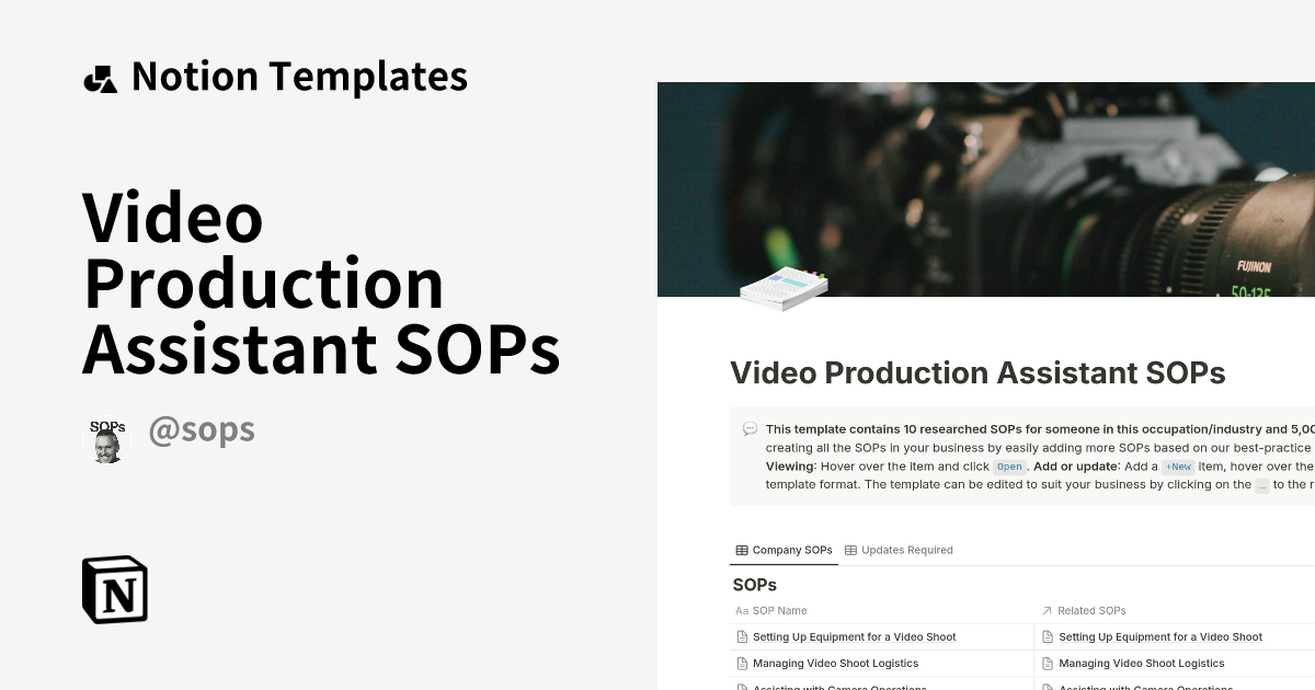 Video Production Assistant SOPs Template | Notion Marketplace