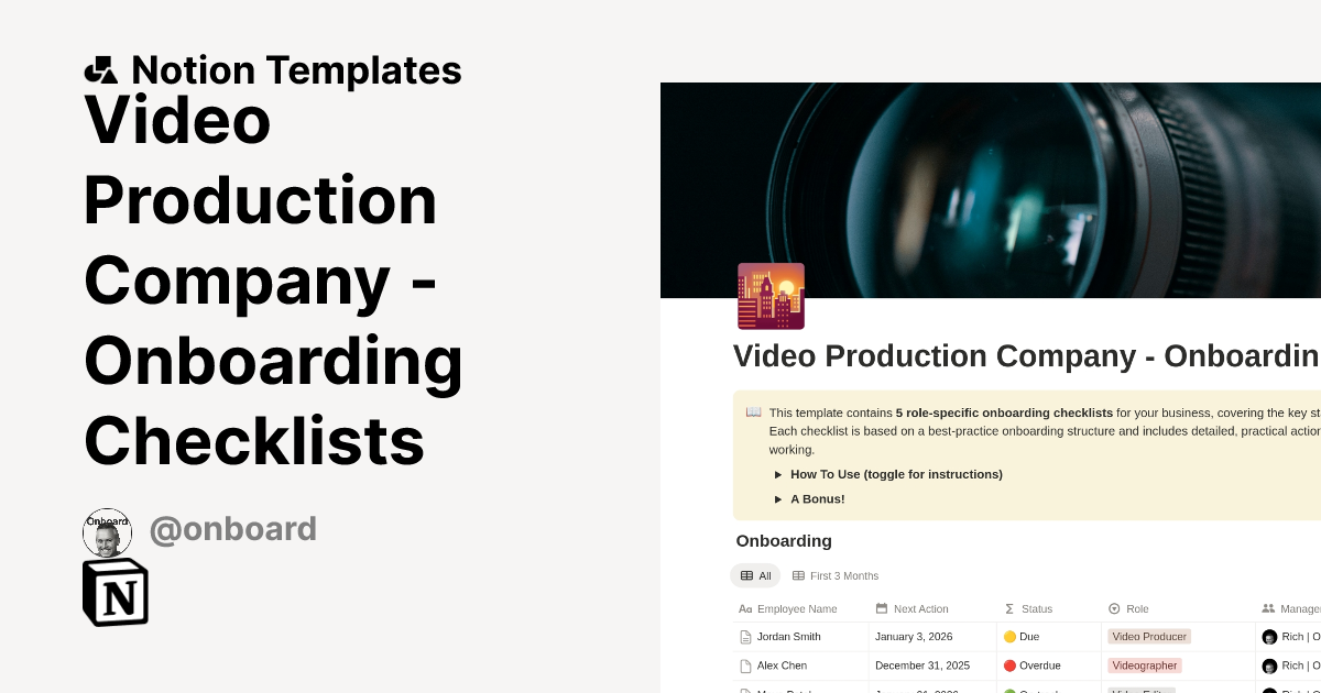 Video Production Company - Onboarding Checklists Template | Notion ...