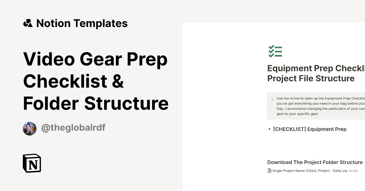 Video Gear Prep Checklist & Folder Structure Template by Ryan Fowler ...