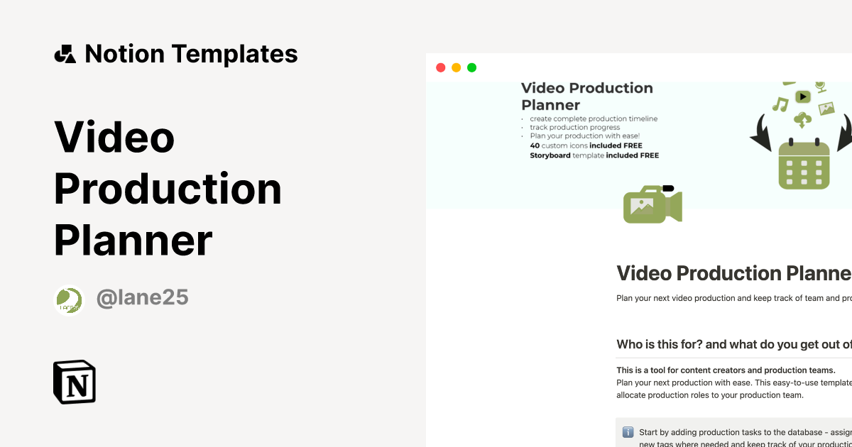 Video Production Planner Template by Lane25 | Notion Marketplace