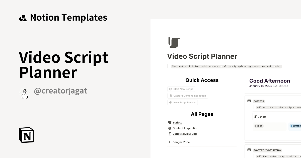 Video Script Planner Template by CreatorJagat | Notion Marketplace