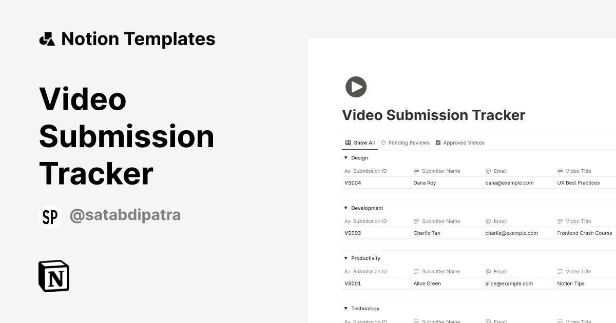 Video Submission Tracker Template | Notion Marketplace