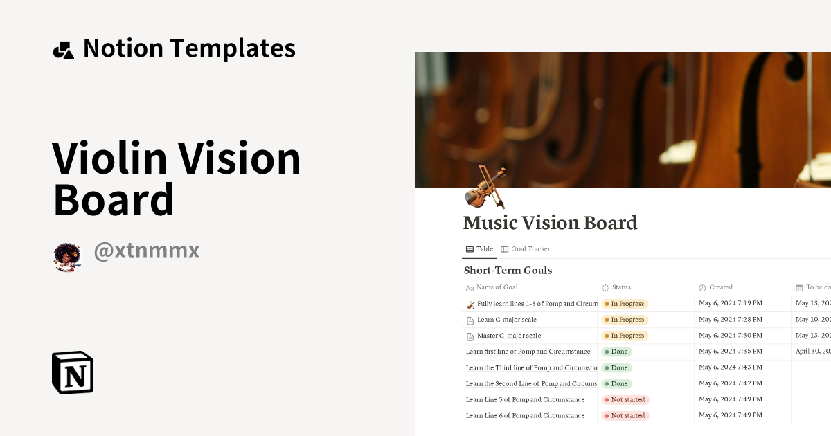 Violin Vision Board Template | Notion Marketplace