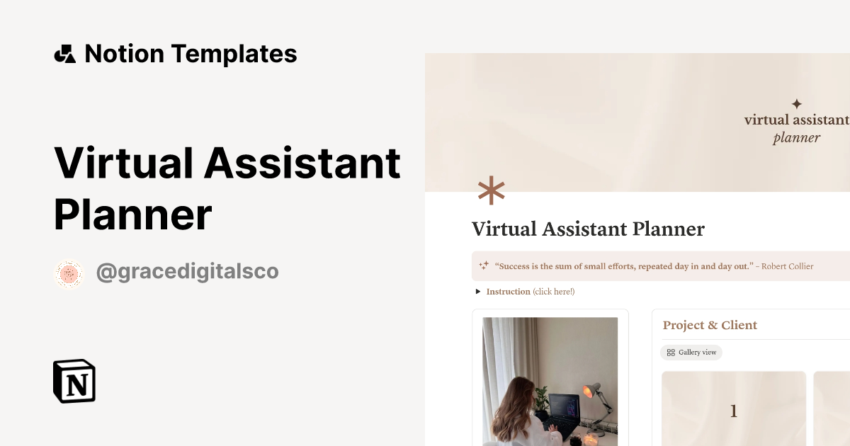 Virtual Assistant Planner Template by Grace Digitals Co. | Notion ...