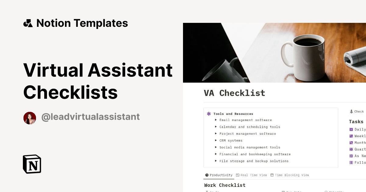 Virtual Assistant Checklists Template | Notion Marketplace