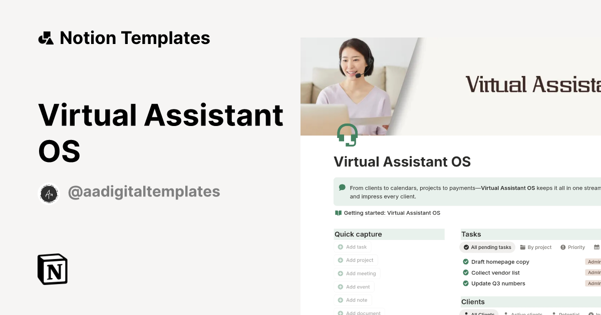 Virtual Assistant OS Template | Notion Marketplace
