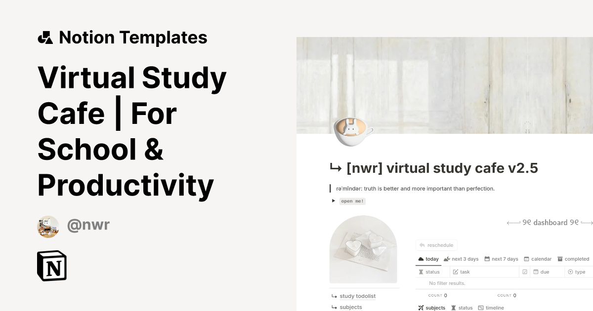 Virtual Study Cafe | For School & Productivity Template | Notion Marketplace