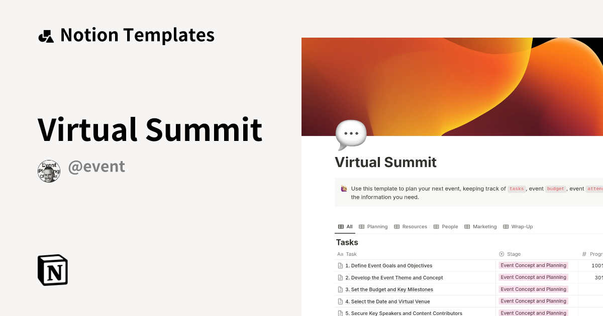 Virtual Summit Template by Event Planning Checklist | Notion Marketplace