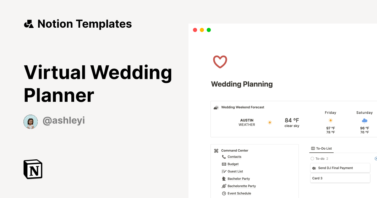 Virtual Wedding Planner Template by Ashley I. | Notion Marketplace