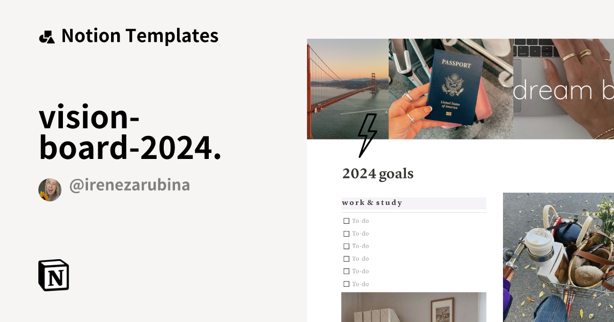 vision-board-2024. Template by Irene Zarubina | Notion Marketplace