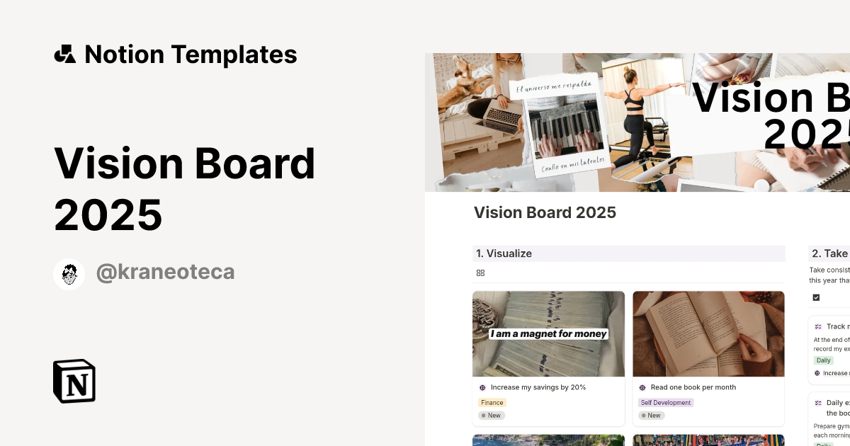 Vision Board 2025 Template by Tammy Hazel | Kraneoteca | Notion Marketplace