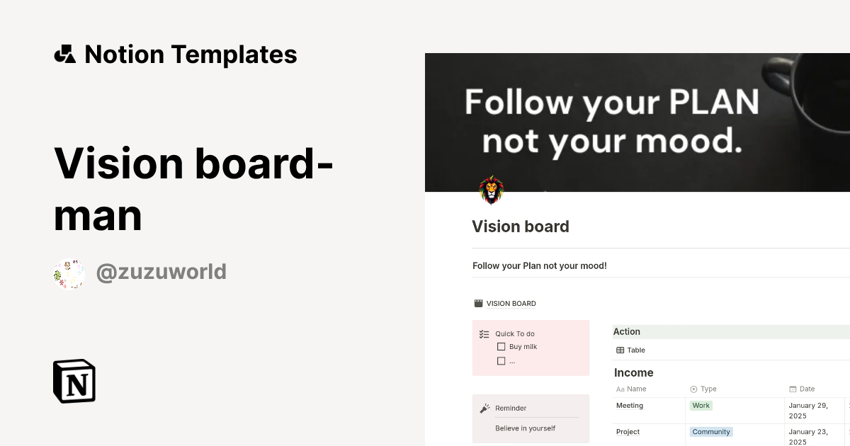 Vision board-man Template | Notion Marketplace