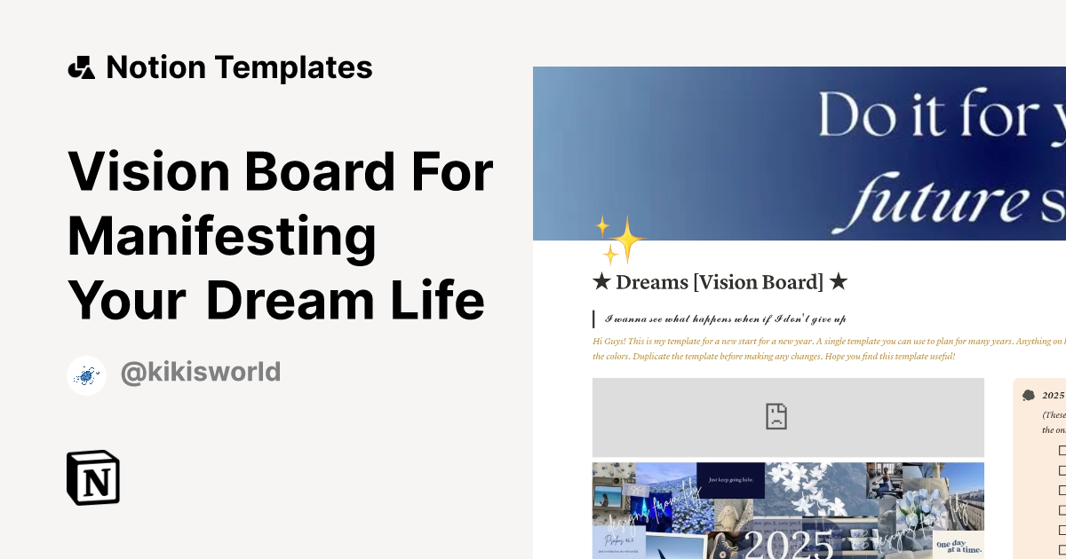 Vision Board For Manifesting Your Dream Life Template by Kiki's World ...