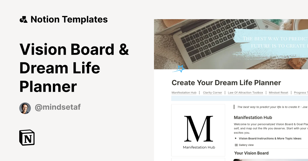 Vision Board Dream Life Planner Template By Mindsetaf Notion
