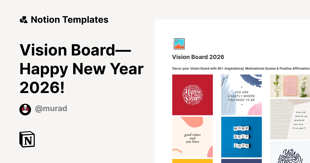Vision Board— Happy New Year 2026! Template | Notion Marketplace
