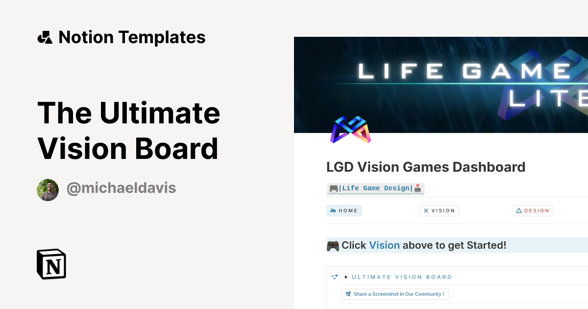 The Ultimate Vision Board Template by Michael Davis - Life Game Design ...