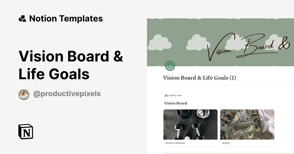 Vision Board & Life Goals Template by Productive Pixels | Notion ...