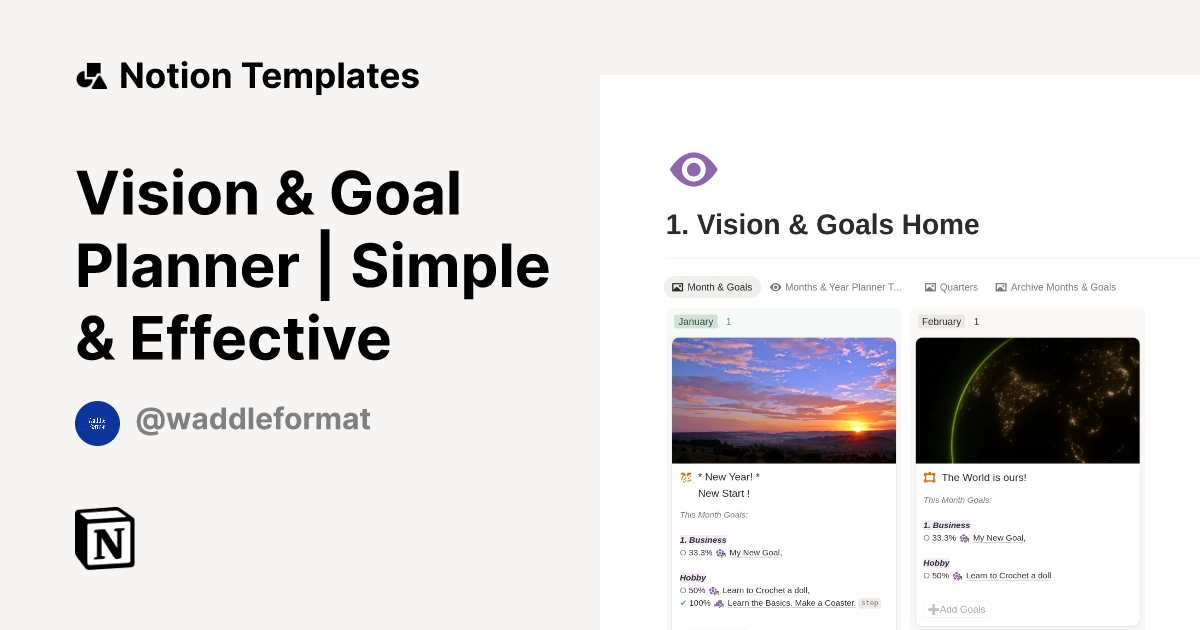 Vision & Goal Planner | Simple & Effective Template by Waddle Format ...