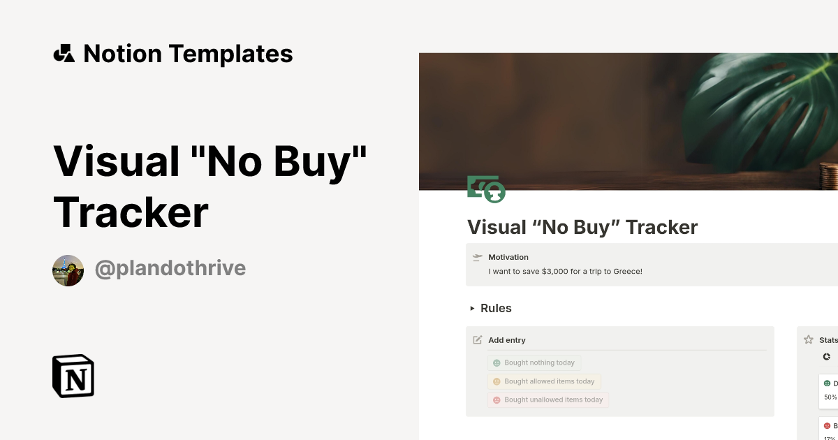 Visual "No Buy" Tracker Template by Katy Stalcup | Notion Marketplace