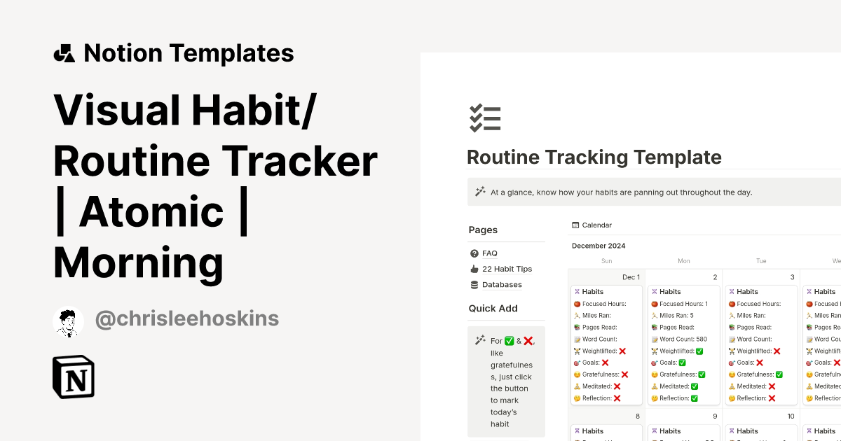 Visual Habit/Routine Tracker | Atomic | Morning Template | Notion ...